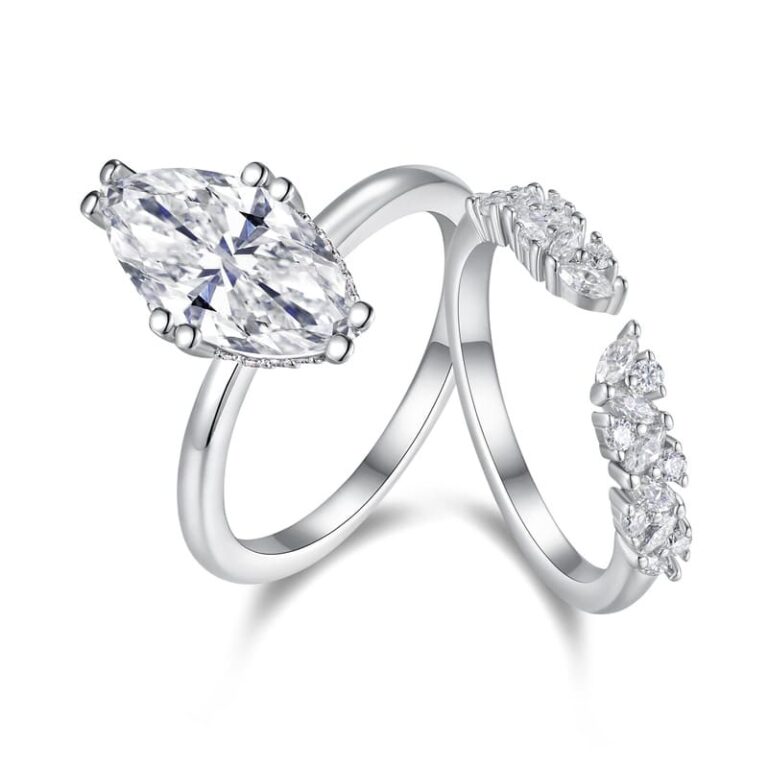 S925 Silver Stackable Moissanite Engagement Rings Marquise
