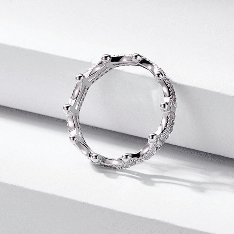 Princess Crown Ring 925 Sterling Silver Stackable Wedding Band
