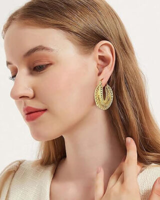 Gold Filigree Vintage Thick Chunky Hoop Openwork Earrings